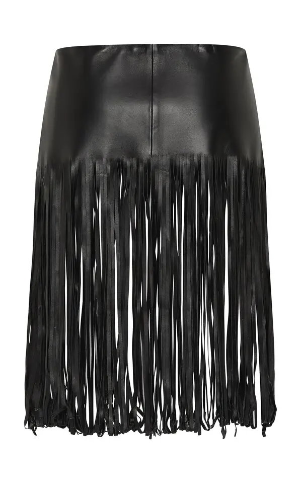 ST. AGNI Leather Fringed Belt Skirt