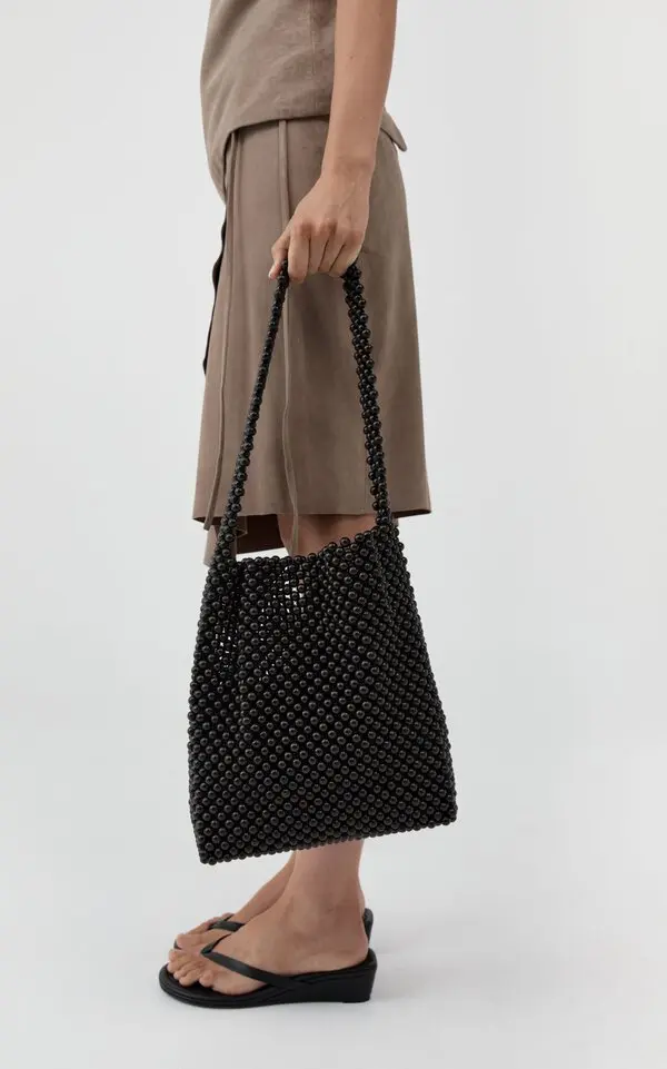 ST. AGNI Taxi Beaded Wooden Tote Bag
