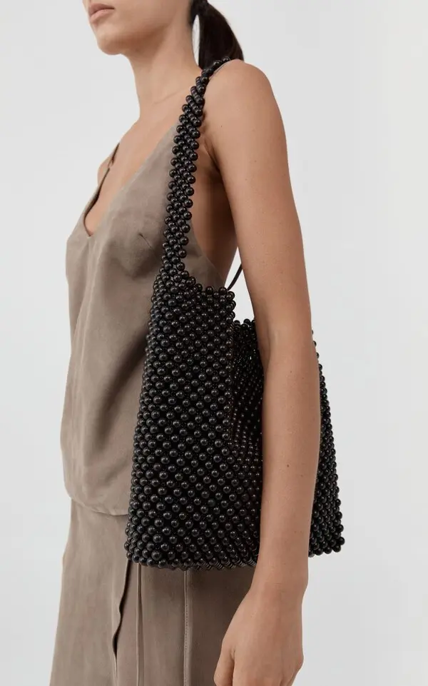ST. AGNI Taxi Beaded Wooden Tote Bag