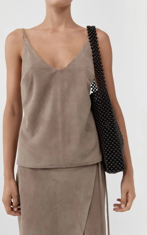 ST. AGNI Taxi Beaded Wooden Tote Bag
