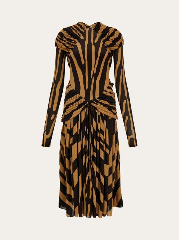 FERRAGAMO Jersey Dress With Zebra Print And Ruching