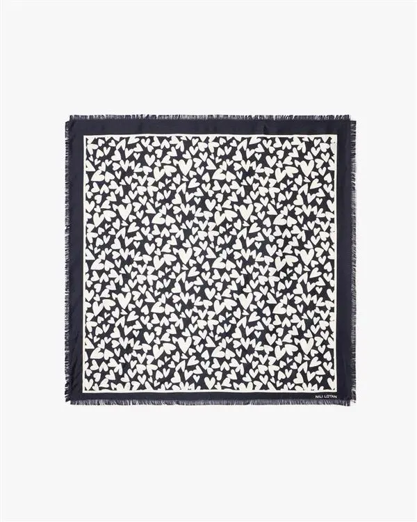 NILI LOTAN Heart Silk Twill Scarf - Black/stone Heart Print