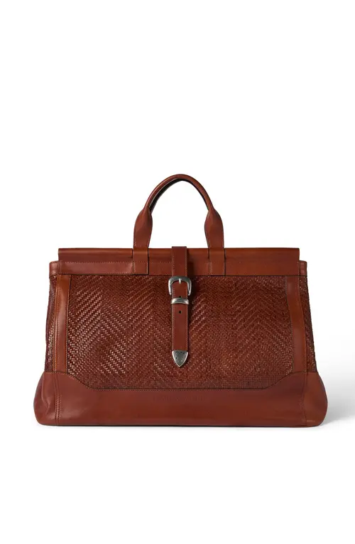 Brunello Cucinelli Braided Leather And Cowhide Bag - Cognac