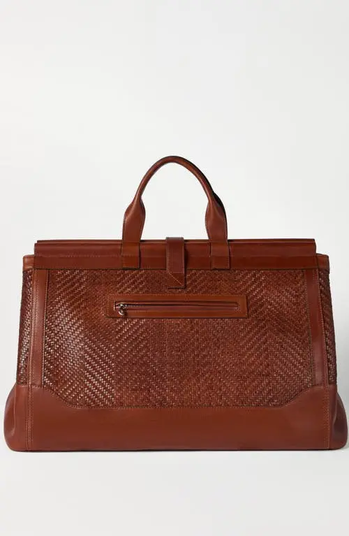 Brunello Cucinelli Braided Leather And Cowhide Bag - Cognac