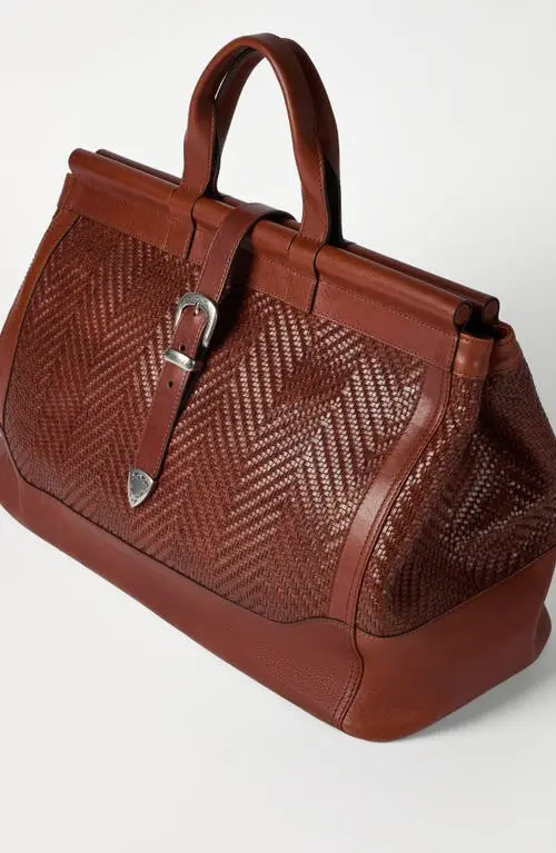 Brunello Cucinelli Braided Leather And Cowhide Bag - Cognac