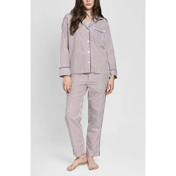 Sleepy Jones Marina Pajama Set - Burgundy Stripe