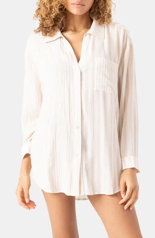 Roxy Stripe Out Oversize Cover-up Shirt