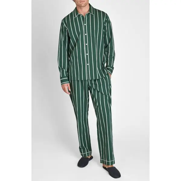 Sleepy Jones Henry Pajama Set - Hunter & Cream Sateen Stripe