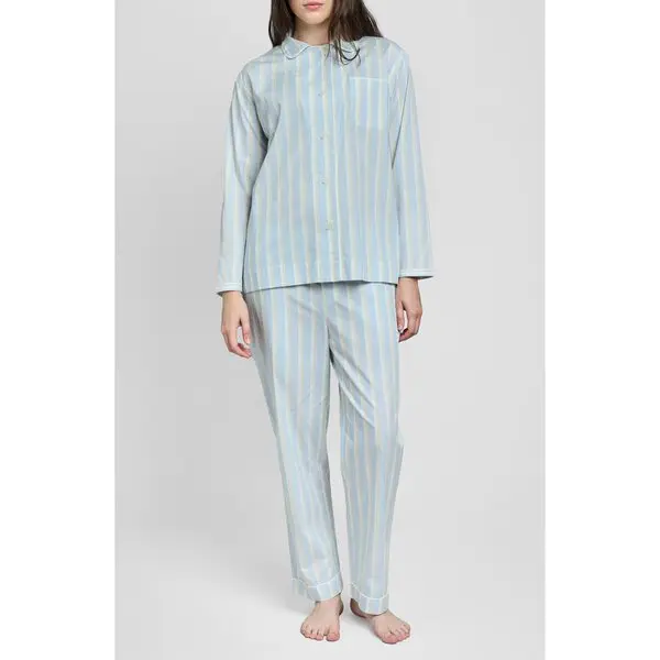 Sleepy Jones Bishop Pajama Set - Blue & Cream Double Stripe