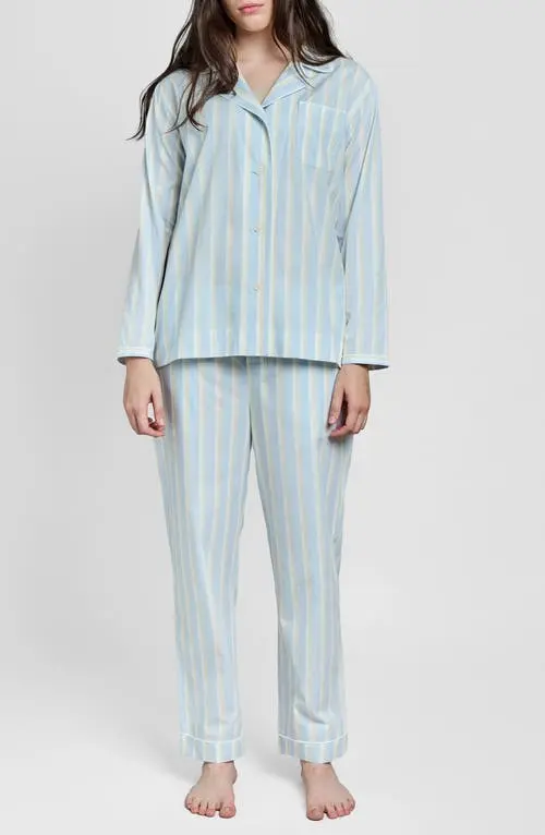 Sleepy Jones Bishop Pajama Set - Blue & Cream Double Stripe
