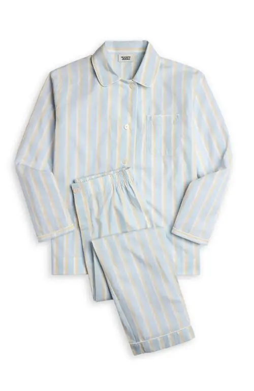 Sleepy Jones Bishop Pajama Set - Blue & Cream Double Stripe