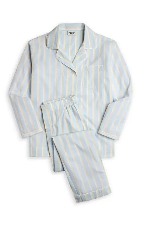 Sleepy Jones Bishop Pajama Set - Blue & Cream Double Stripe