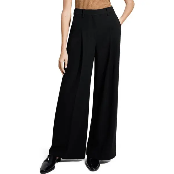 Theory Pleated High-rise Wide-leg Trousers - Black