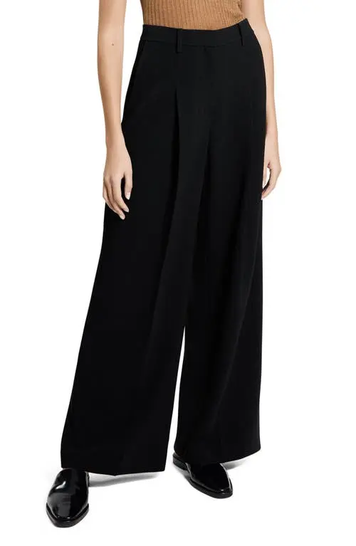 Theory Pleated High-rise Wide-leg Trousers - Black