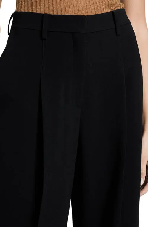 Theory Pleated High-rise Wide-leg Trousers - Black