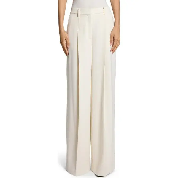 Theory Pleated High-rise Wide-leg Trousers - Rice