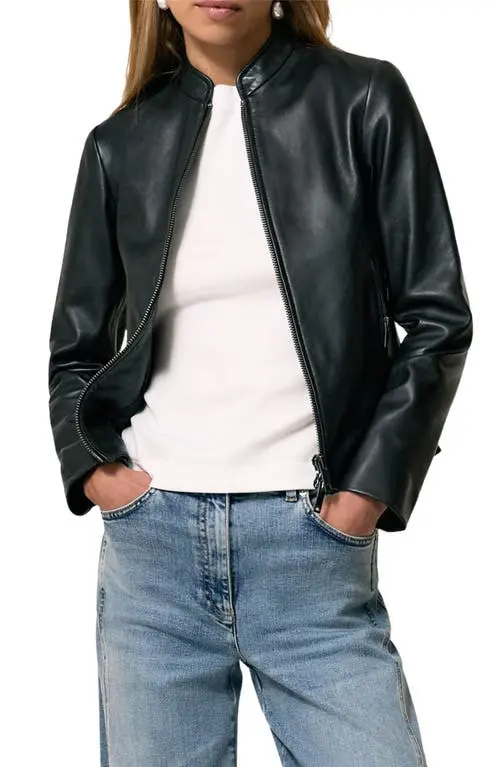 REISS Allie Leather Jacket - Black