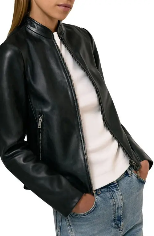 REISS Allie Leather Jacket - Black