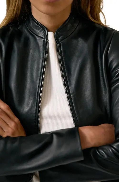 REISS Allie Leather Jacket - Black