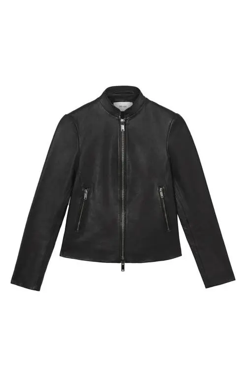 REISS Allie Leather Jacket - Black