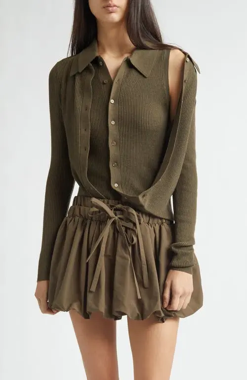 Monse Fold-up Slim Merino Wool Rib Cardigan