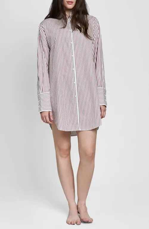 Sleepy Jones Jo Band Collar Nightdress - Burgundy Stripe