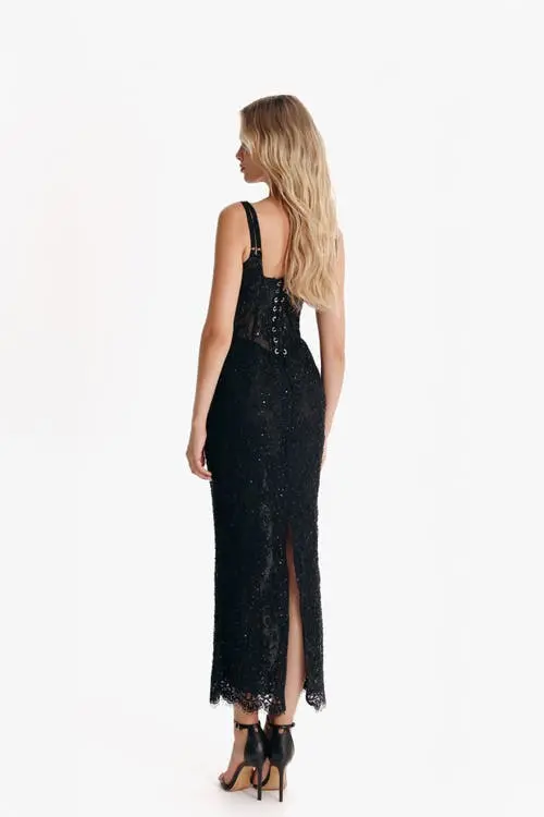 MILLA Sequinned Lace Maxi Dress