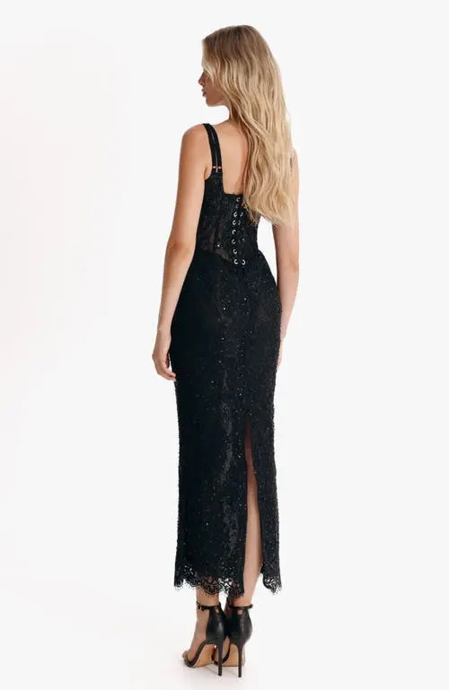 MILLA Chantilly Lace Maxi Formal Occasion Dress With Corset Bodice