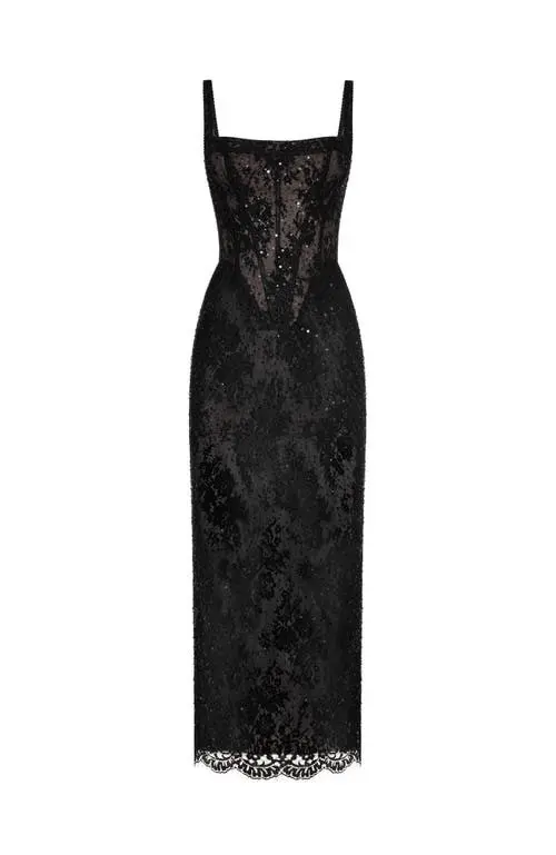 MILLA Chantilly Lace Maxi Formal Occasion Dress With Corset Bodice