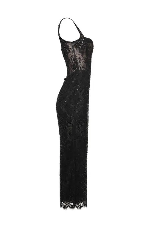MILLA Chantilly Lace Maxi Formal Occasion Dress With Corset Bodice
