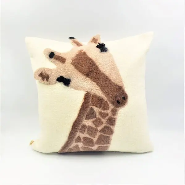 KANJU INTERIORS Animal Jungle Giraffe Wool Throw Pillowcover Only - Natural - Large