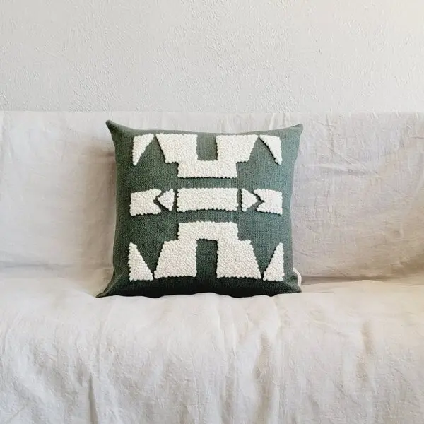 KANJU INTERIORS Ndebele Throw Pillowwith Insert - Forest Green