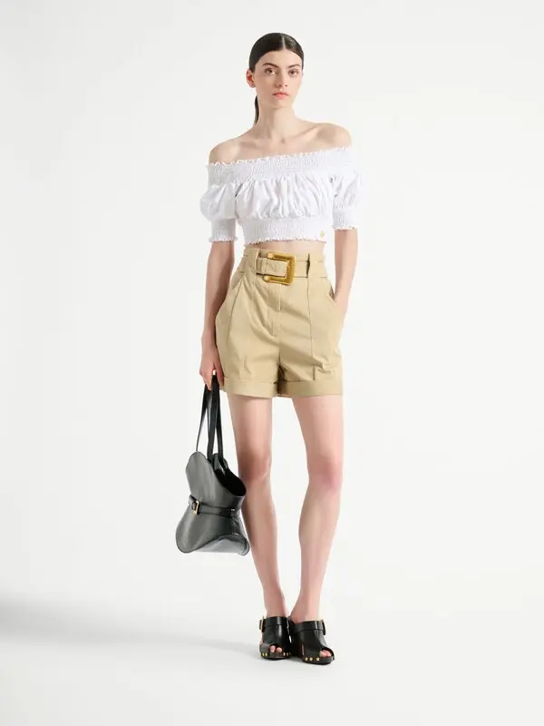 Balmain Cotton Gabardine High-waisted Shorts - Beige