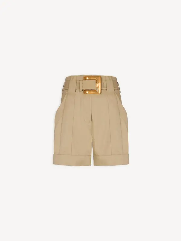 Balmain Cotton Gabardine High-waisted Shorts - Beige