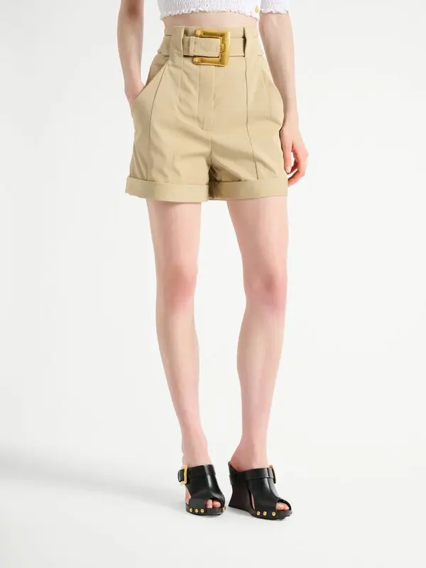 Balmain Cotton Gabardine High-waisted Shorts - Beige