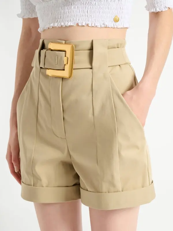 Balmain Cotton Gabardine High-waisted Shorts - Beige
