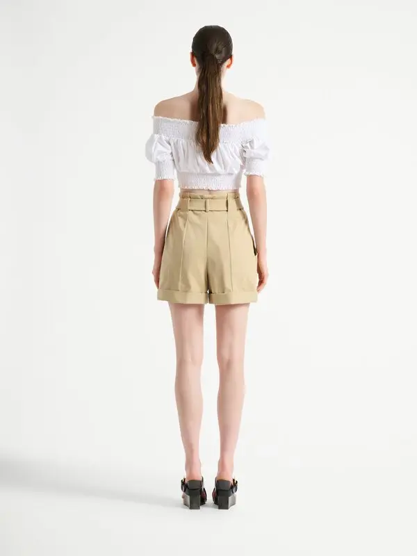 Balmain Cotton Gabardine High-waisted Shorts - Beige