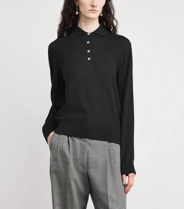 BLAZÉ MILANO Silk-cotton Long-sleeve Polo - Black
