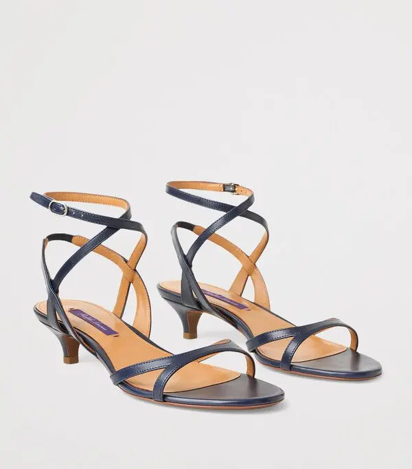 Ralph Lauren Calfskin Clarke Heeled Sandals - Navy