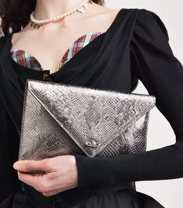 VIVIENNE WESTWOOD Croc-embossed Leather Envelope Clutch