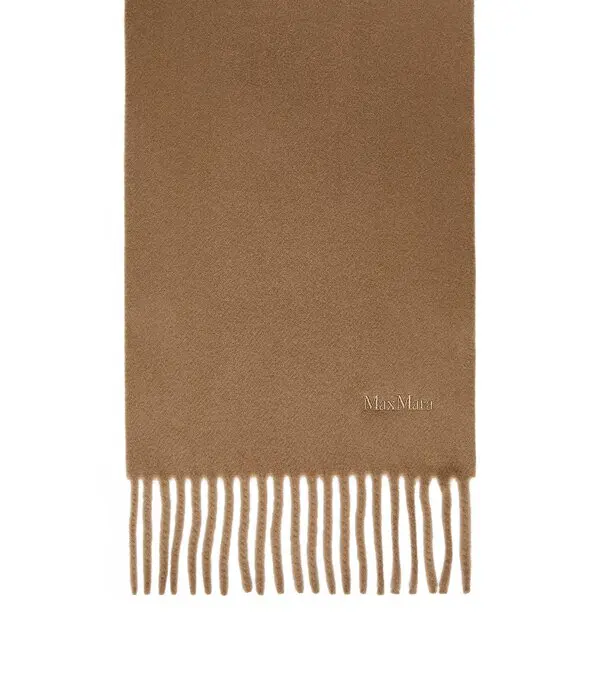 Max Mara Wool Fringed Logo Scarf - Brown