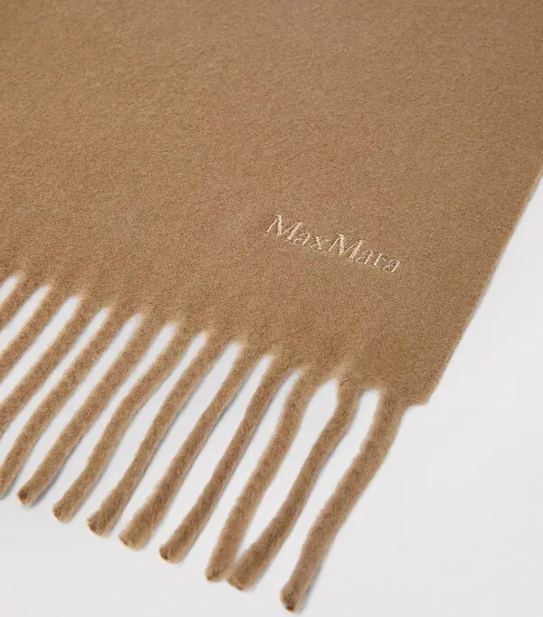Max Mara Wool Fringed Logo Scarf - Brown