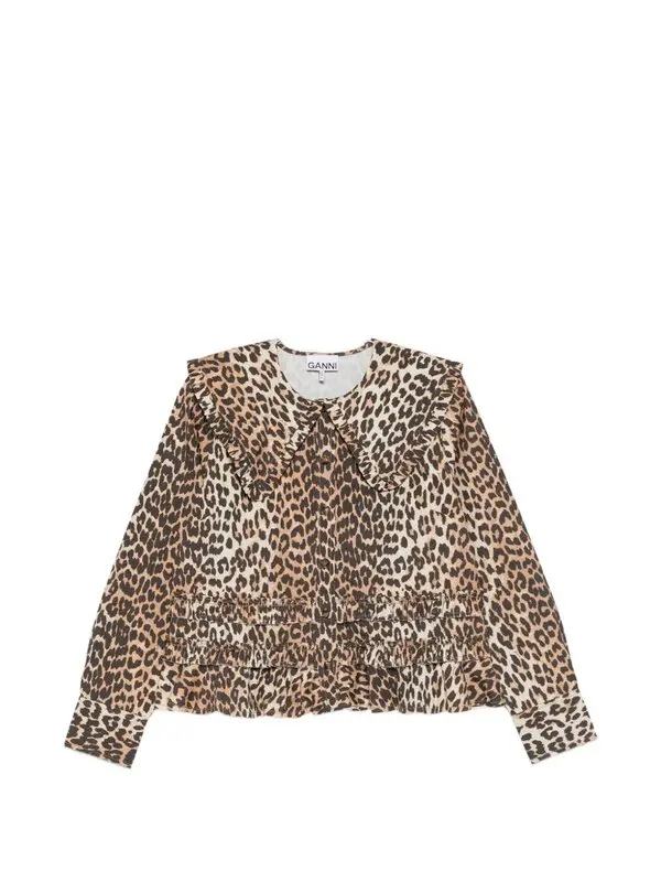 GANNI Organic Cotton Leopard Print Shirt - Multi