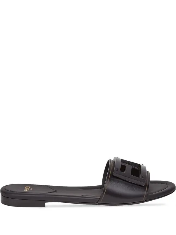 Fendi Baguette Leather Slides - Black
