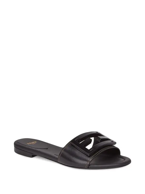 Fendi Baguette Leather Slides - Black