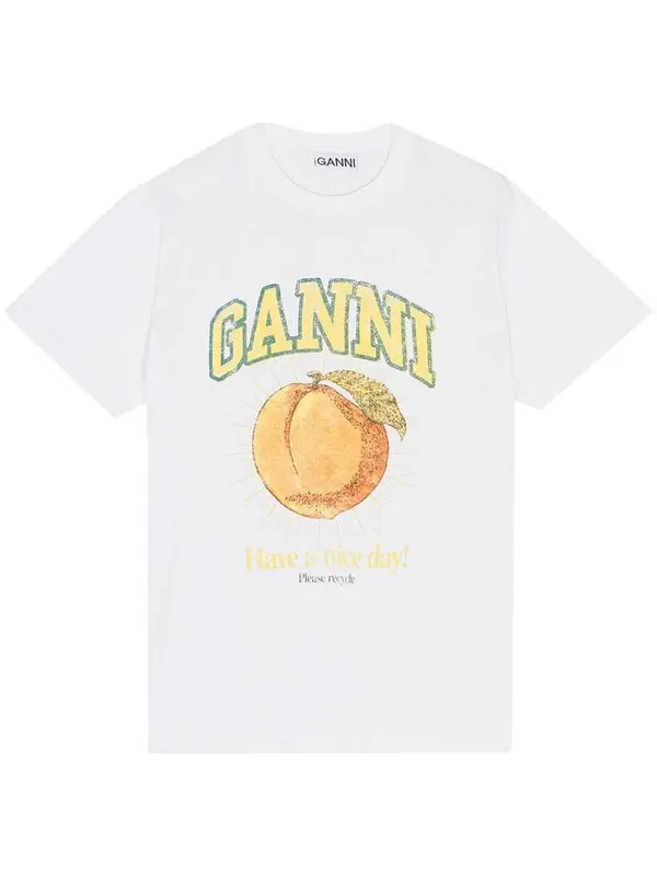 GANNI Peach Print Cotton T-shirt - White