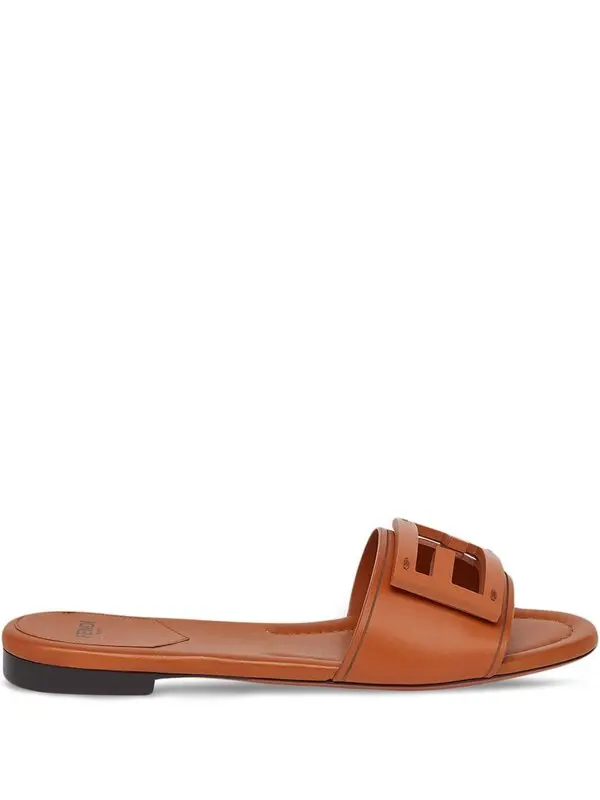 Fendi Baguette Leather Slides - Brown