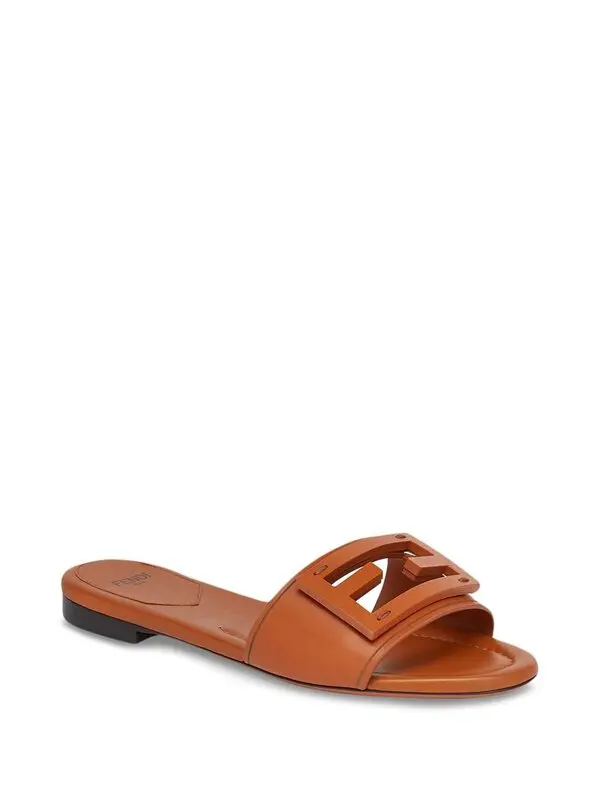 Fendi Baguette Leather Slides - Brown