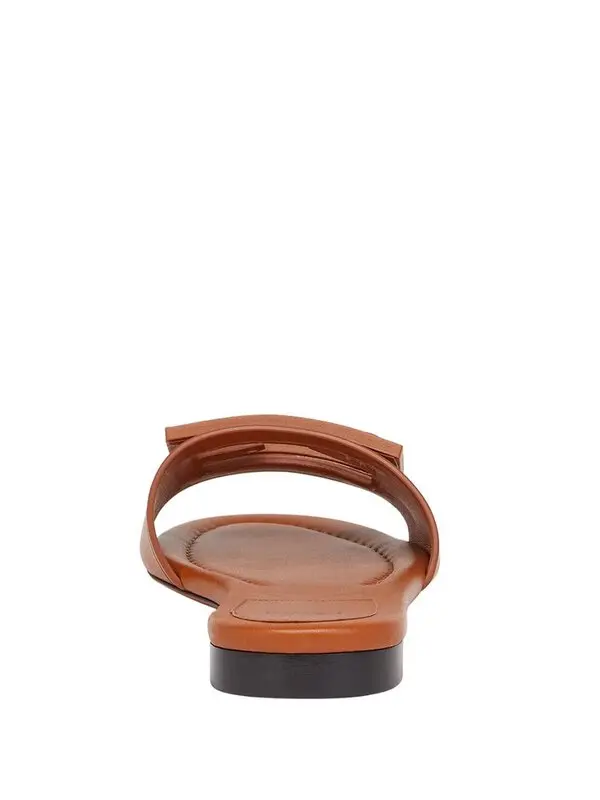 Fendi Baguette Leather Slides - Brown
