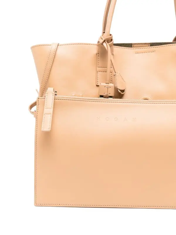 Hogan Small Leather Tote Bag - Beige